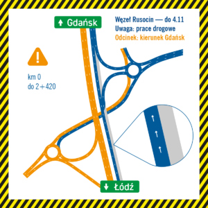 AmberOne – Autostrada A1 » Uwaga Kierowcy! Zmiana organizacji ruchu na węźle Rusocin – aktualizacja